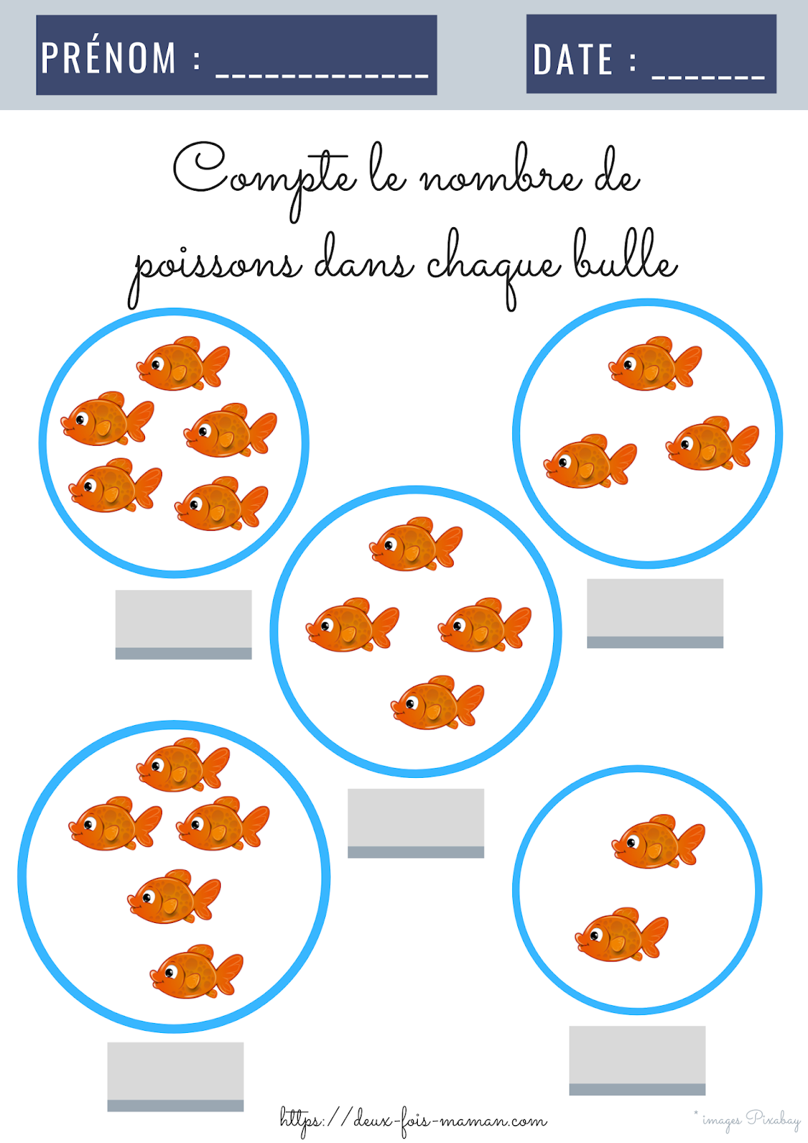 Fiches de maternelle : Compter avec des exercices simples à imprimer
