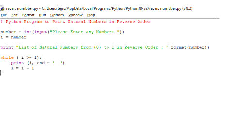 Python Program To Print Numbers In Reverse Order
