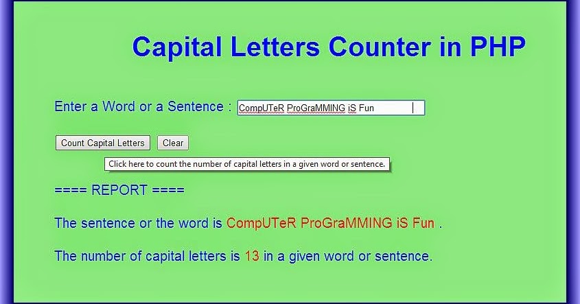 Free Programming Source Codes And Computer Programming Tutorials Capital Letters Counter In Php