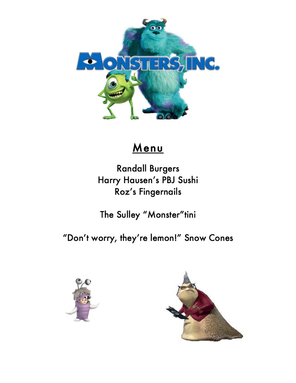 Reel Fancy Dinners: Monsters, Inc. Dinner