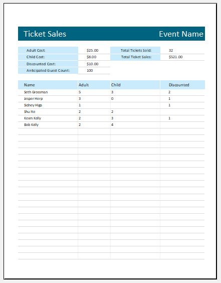 Excel Ticket Template - Invoice Template