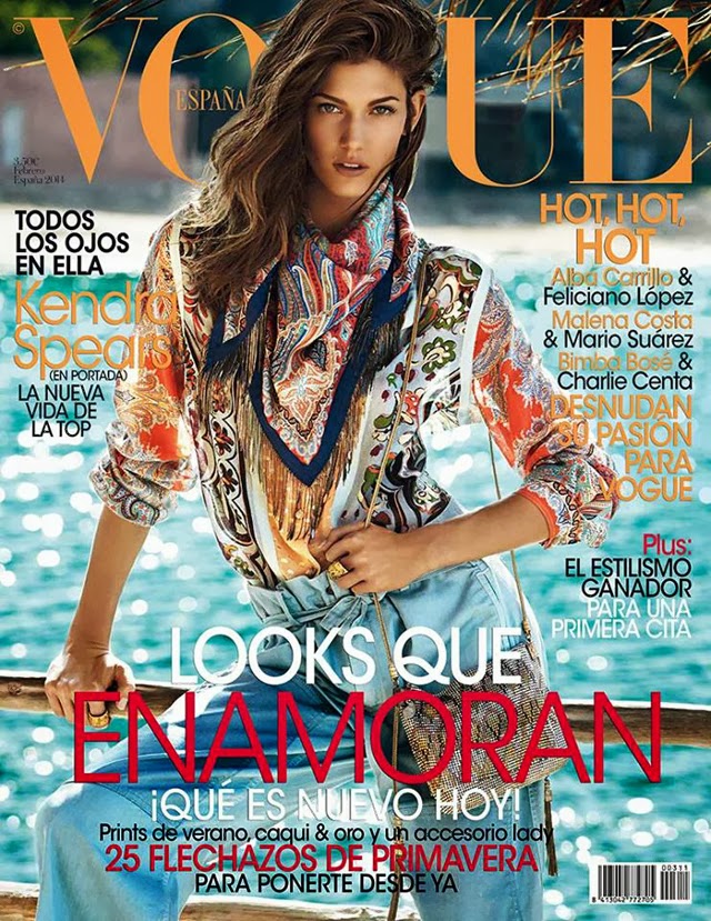 Kendra Spears covers a print-tastic cover of Vogue Spain February 2014 ...