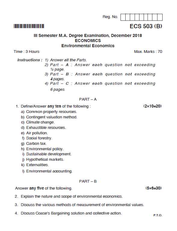 Mangalore University MA Economics Third Semester ECS 503 (B ...