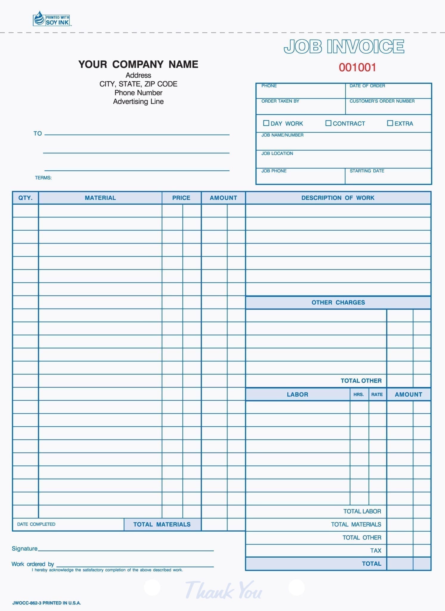 Extra Work Order Forms - Invoice Template