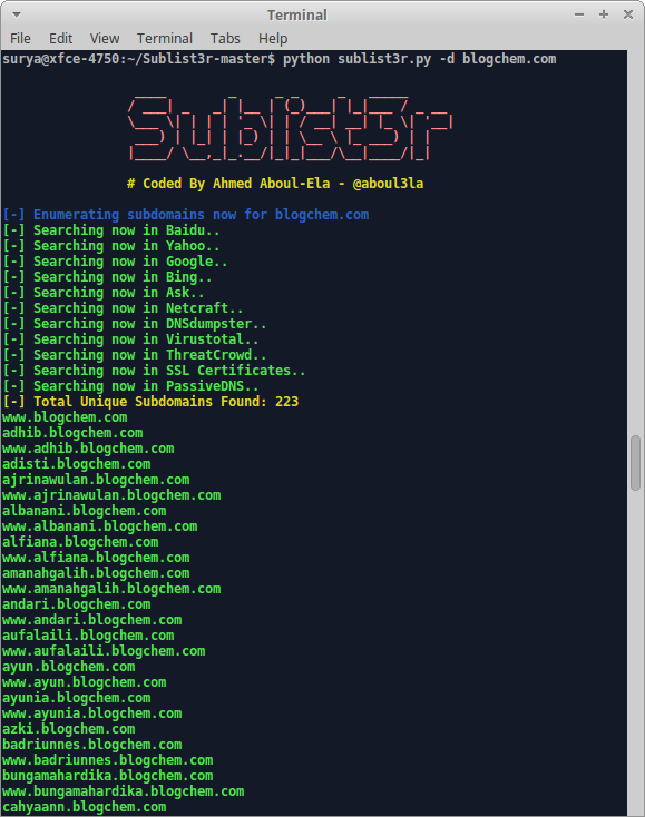 Cek Subdomain Suatu Website dengan Sublist3r - BelajarKu.com