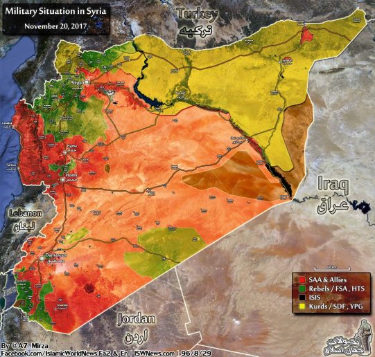 Mapa completo de Siria después de la reciente derrota de ISIS