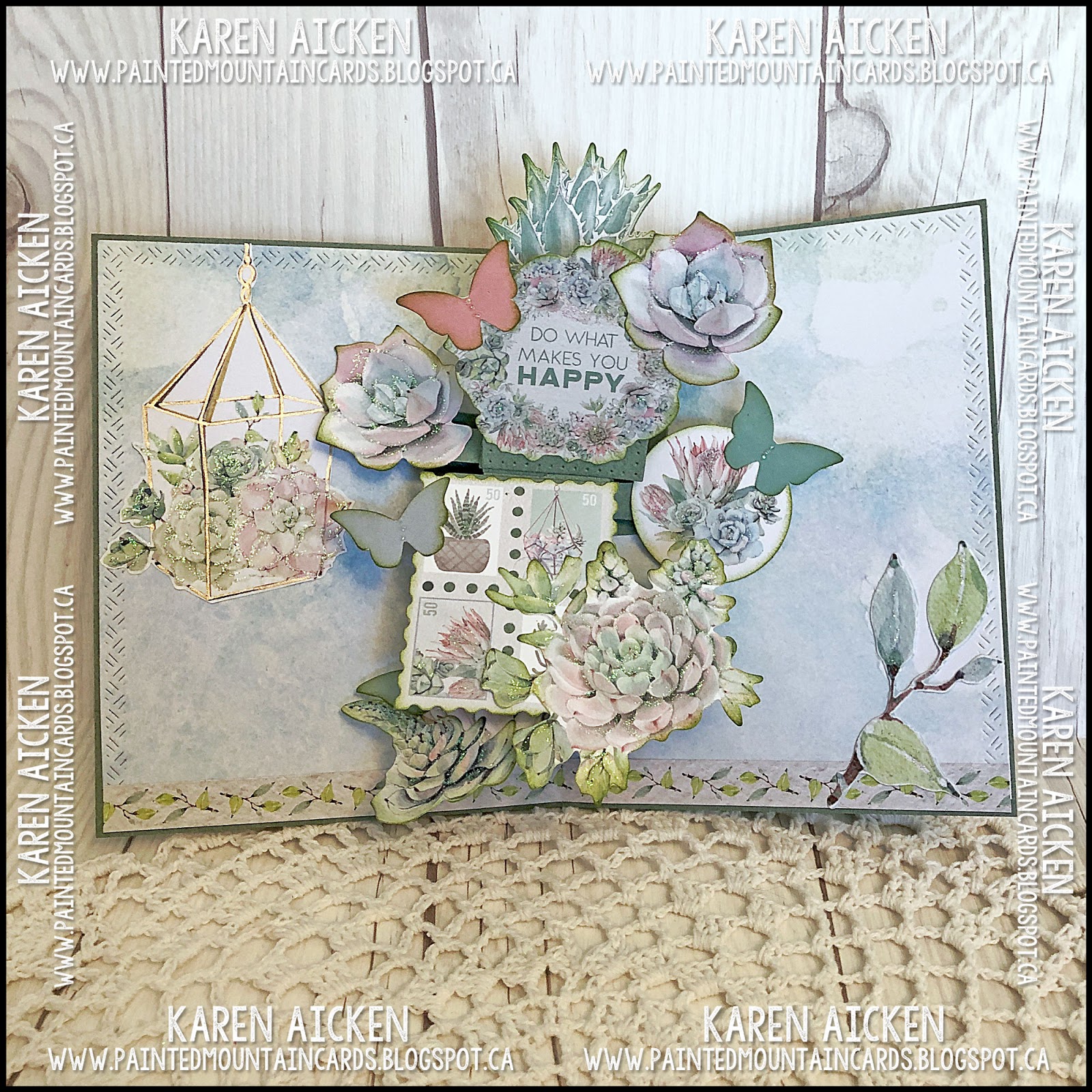 Painted Mountain Cards: Succulent Photo Collage Pop Up Card