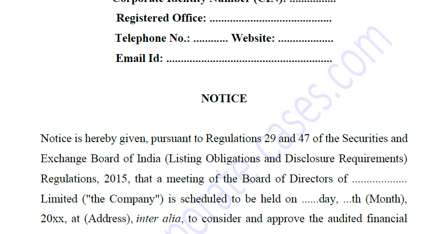 Newspaper Publication of Notice of Board Meeting (Sample)