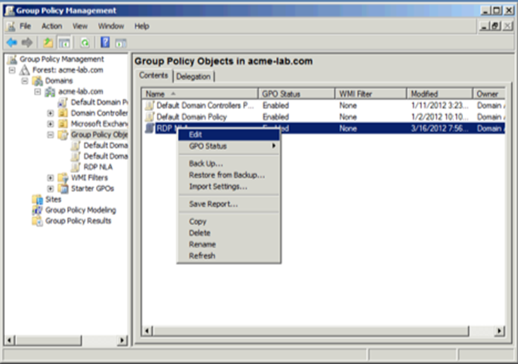 Configuring Network Level Authentication for RDP