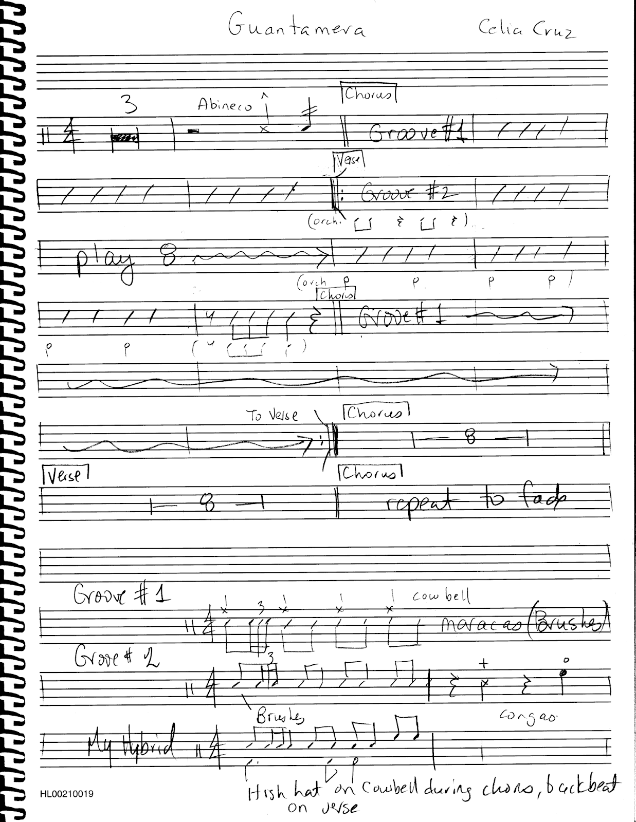 Drum transcriptions: Guantanamera. Celia Cruz Drum Map