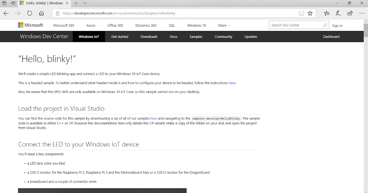 Windows 10 ioT Core 入門 1.Hello Blinky(SDKの処理、実行まで)