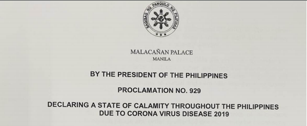 GOV | Proclamation No. 929 s. 2020 - "State of Calamity throughout the ...