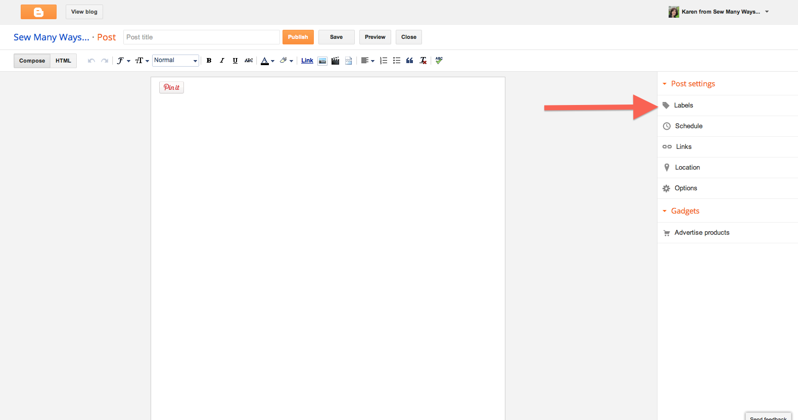 Sew Many Ways...: Blogging Tip...Adding Blog Labels