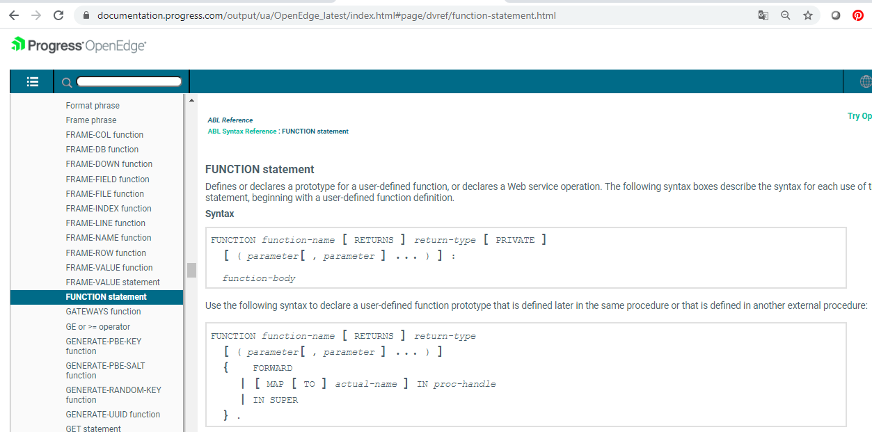 Como crear Funciones en Progress 4gl