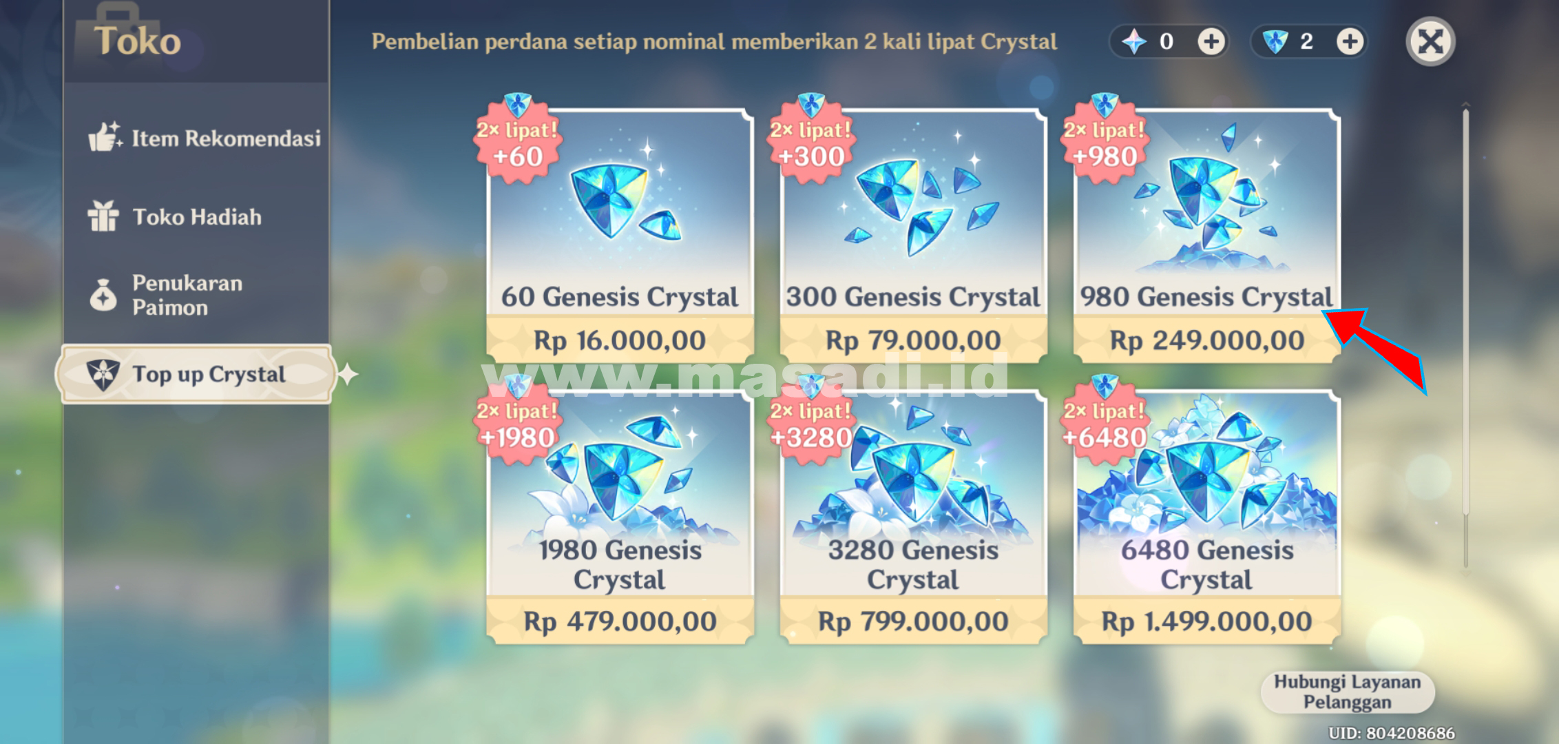 Cara Top Up Genesis Crystal Genshin Impact dengan Pulsa Telkomsel - MASADI.ID
