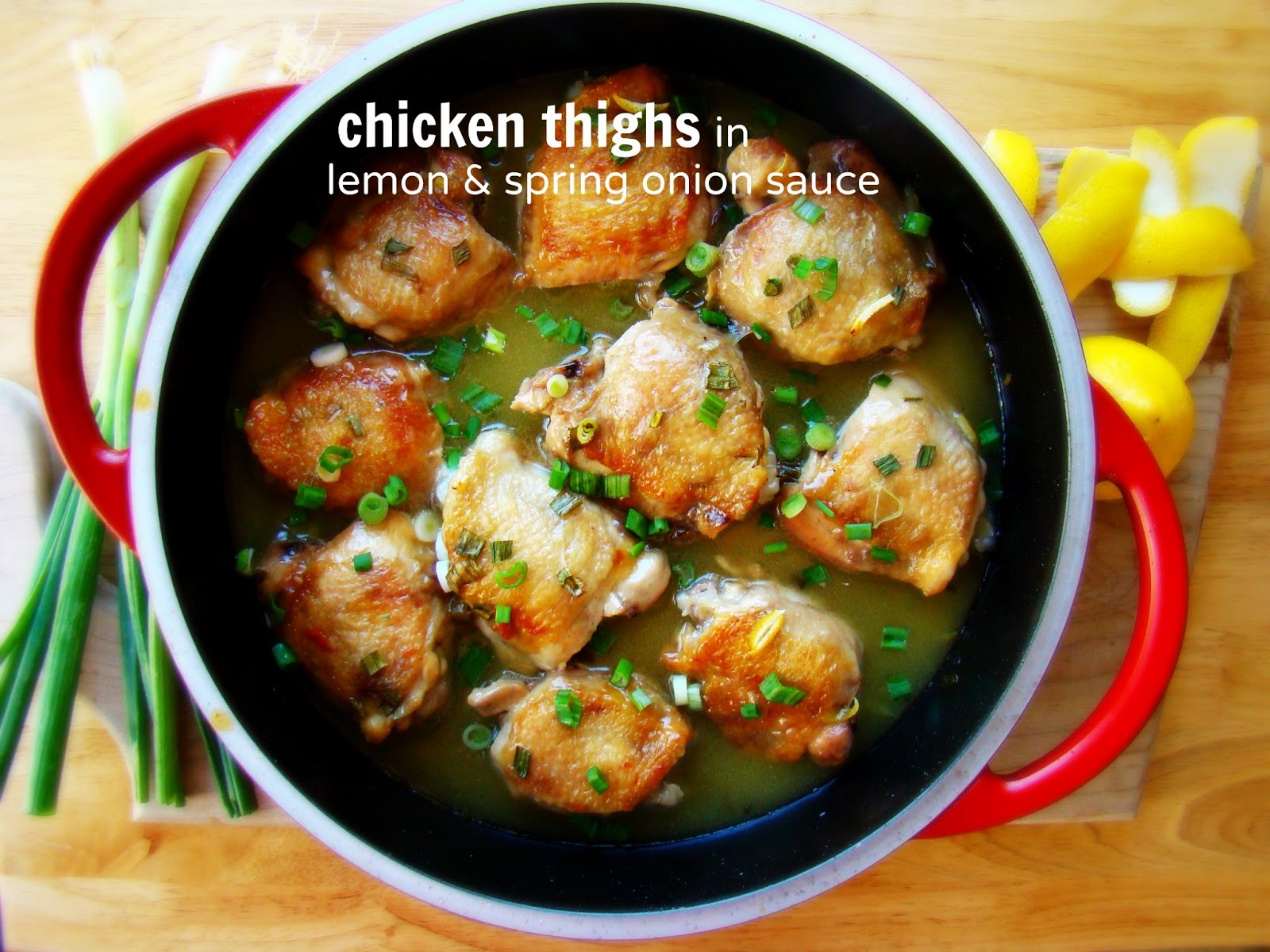 Chicken thighs in lemon & spring onion sauce