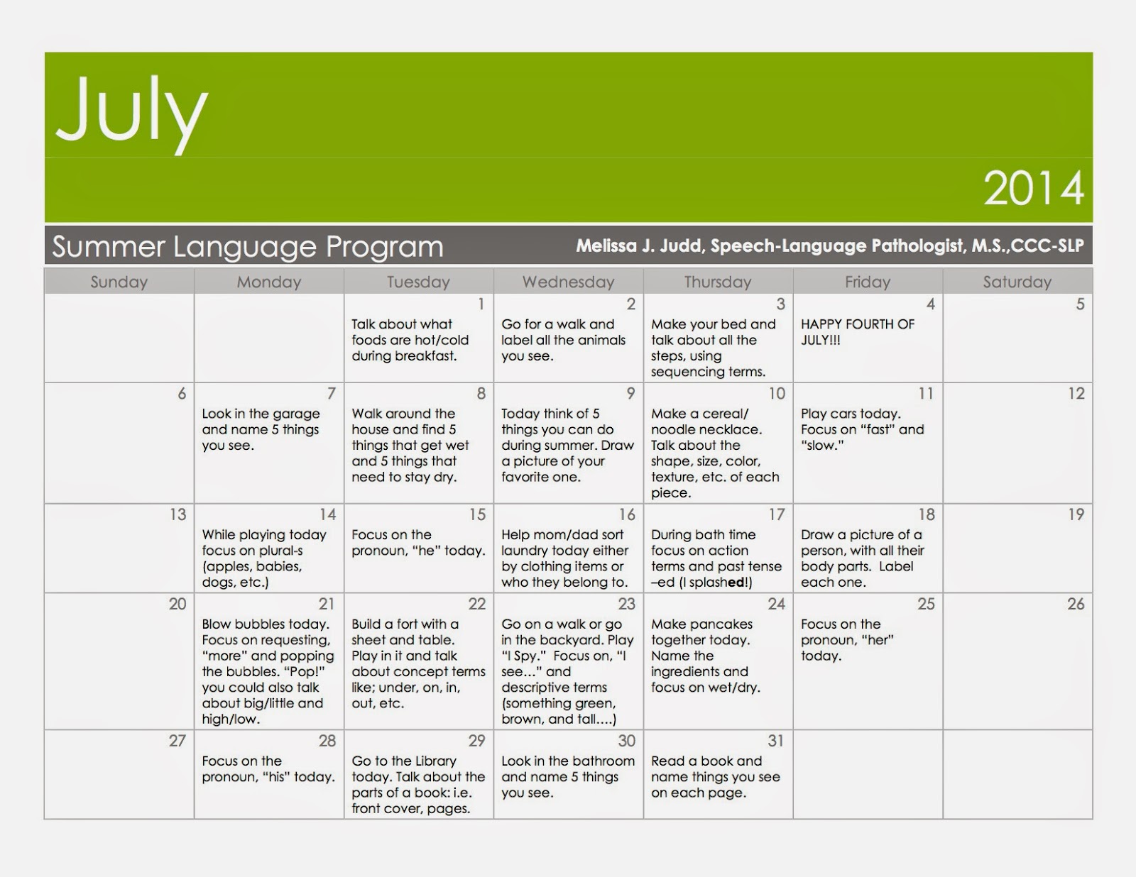 Miss Melissa's Speech : Summer Programs