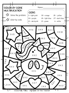 An Apple For The Teacher: Unicorn Color By Number