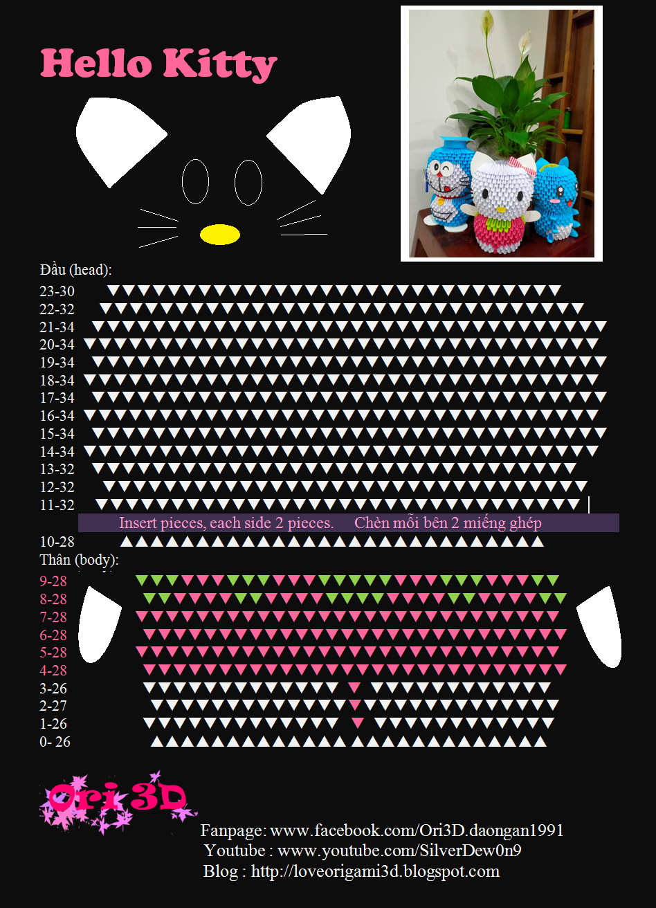 Ori 3D : Diagram - How to make a Hello Kitty 3D Origami - Hướng dẫn xếp ...