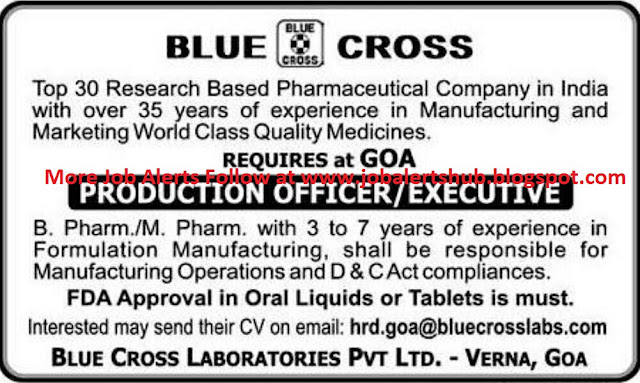 Blue Cross Laboratories - Urgently Requires Production Officers ...