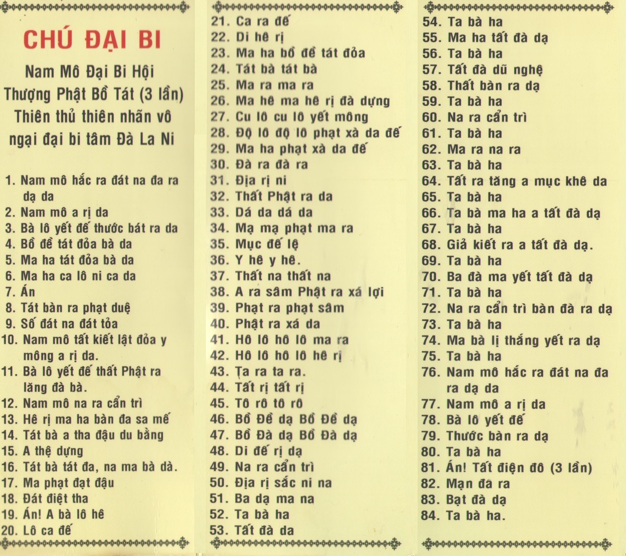 CHU DAI BI TAM DA LA NI: Chú đại bi