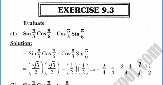 Adamjee Coaching: Fundamentals of Trigonometry - Exercise 9.3 - Mathematics 11th
