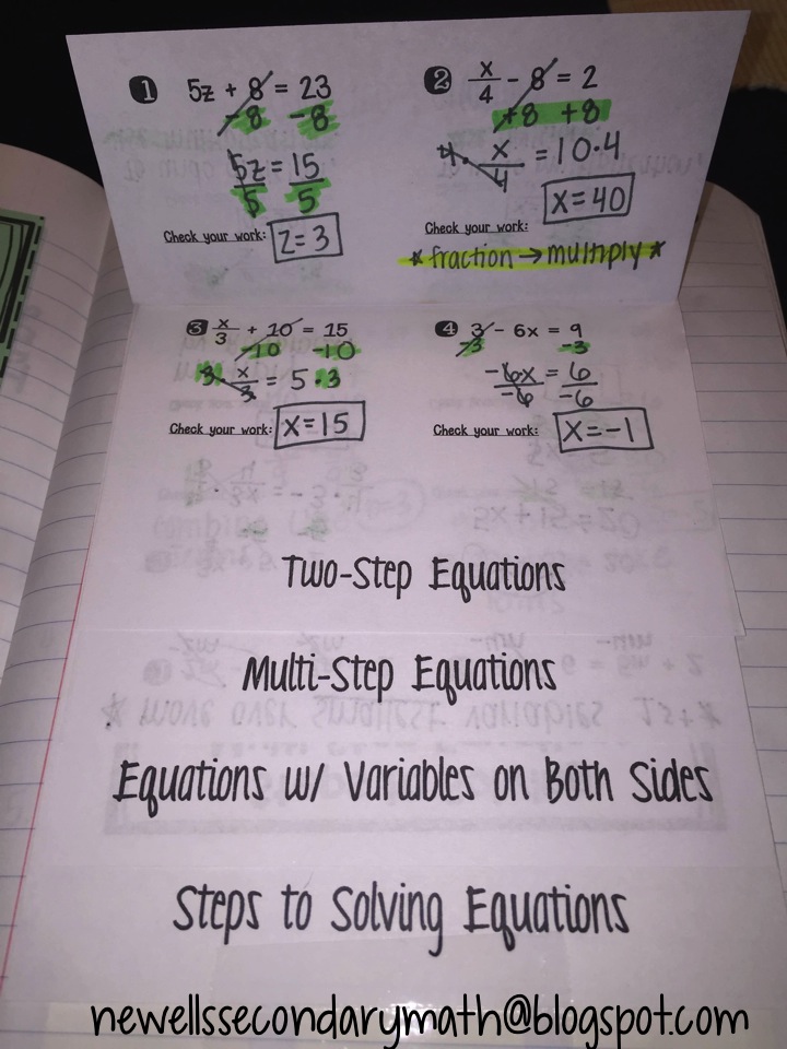 Solving Equations Flipbook | Mrs. Newell's Math