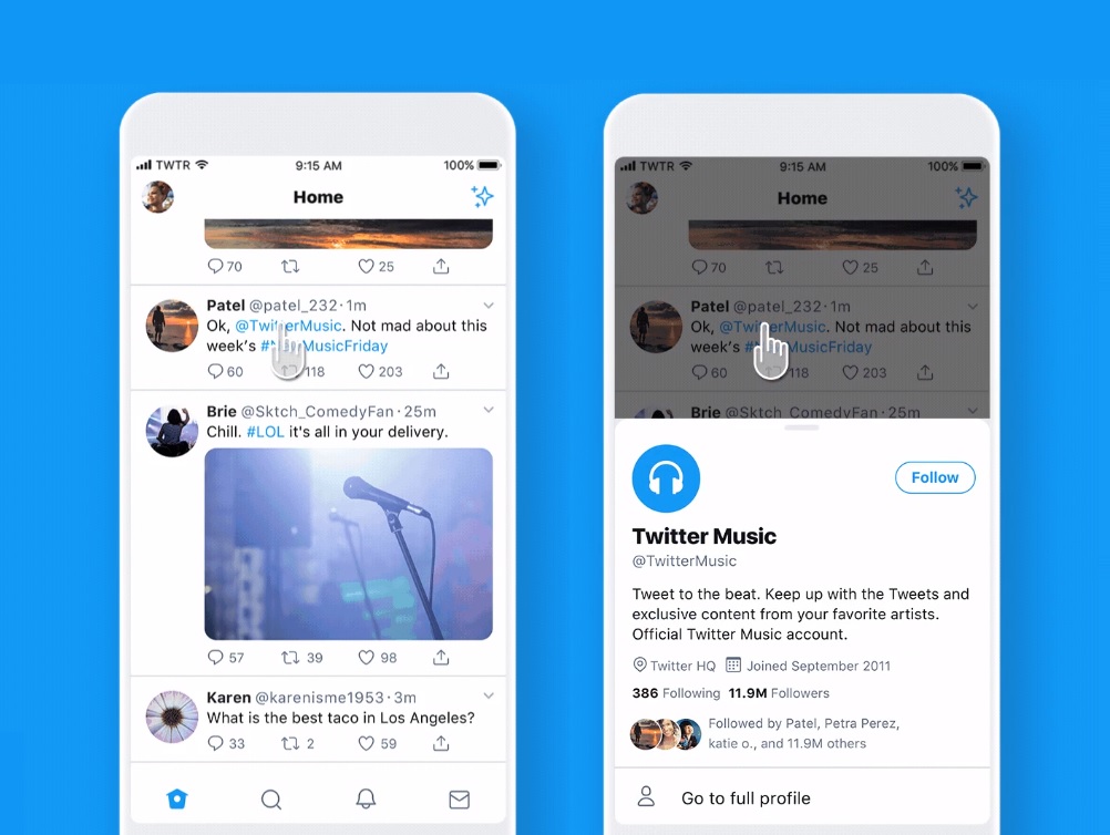 Twitter Tests Profile Previews on Its iOS App