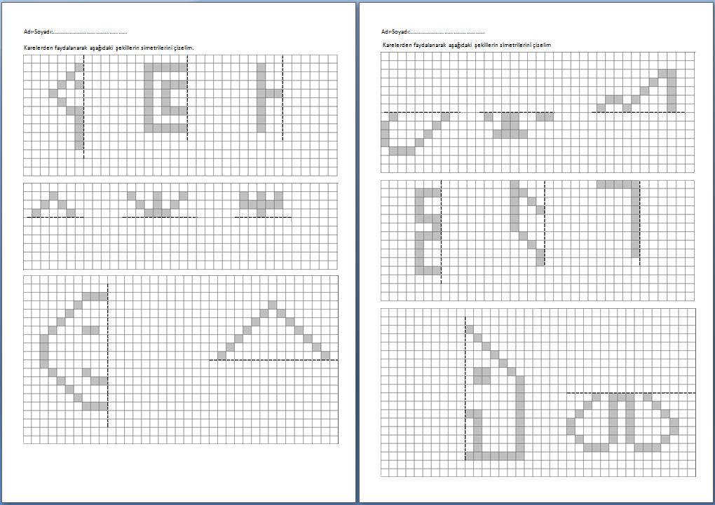 Simetri Çalışma Sayfası, 2 Sınıf Etkinlikleri - dersteknik.com