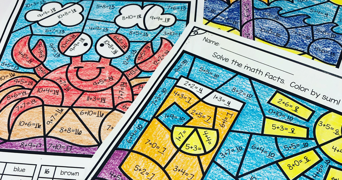 Summer Addition Practice (color by number) | A Sunny Day in First Grade