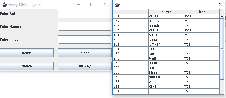 8) Write a Windows JDBC program that insert,delete and clear record ...