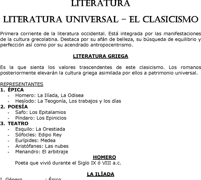 CLASICISMO-LITERATURA UNIVERSAL MEDIEVAL PREGUNTAS RESUELTAS ADMISIÓN A LA UNIVERSIDAD EN ...