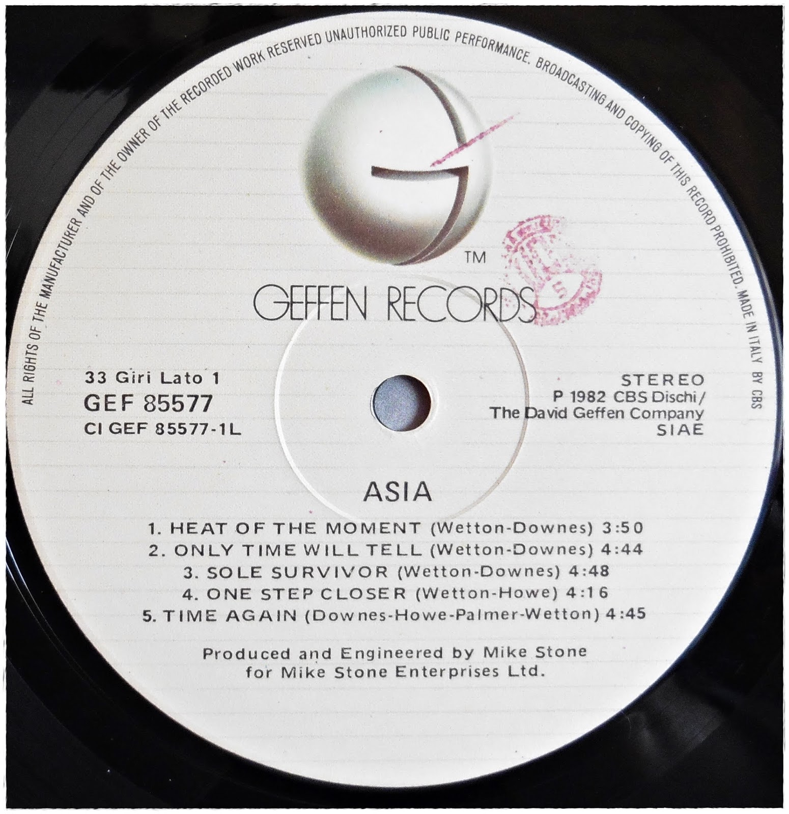 Asia – Asia (Geffen records - 1982)