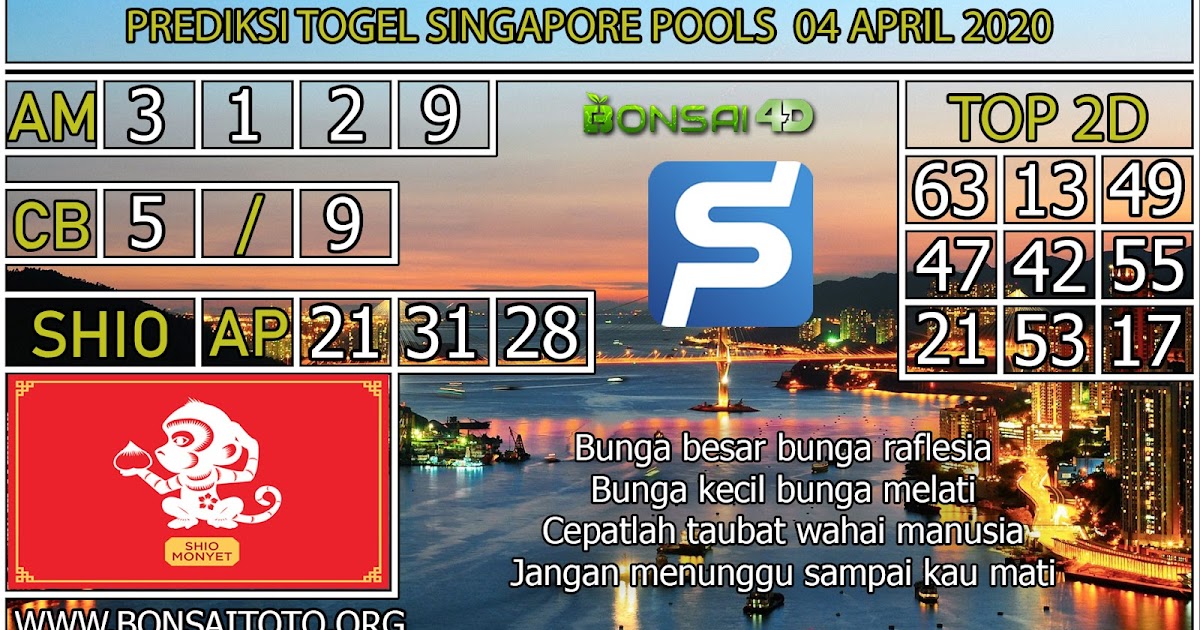 PREDIKSI TOGEL SINGAPORE POOLS 04 APRIL 2020