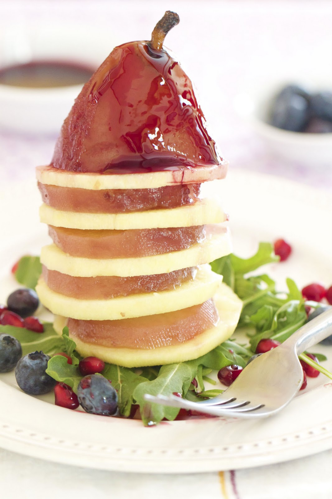 Epicurean Mom: Pomegranate Poached Pear and Apple Salad with a ...