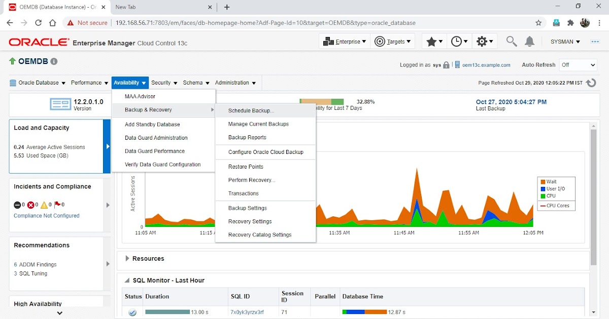 Oracle Database Commands and Practical Examples: OEM 13c - Schedule RMAN Backup using OEM13c Console