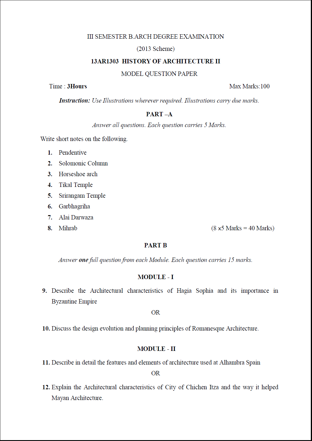 Kerala University B.Arch History Of Architecture II 2017 Question Paper ...