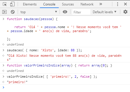 JS - Funções - retornos e parâmetros com arrays e objetos