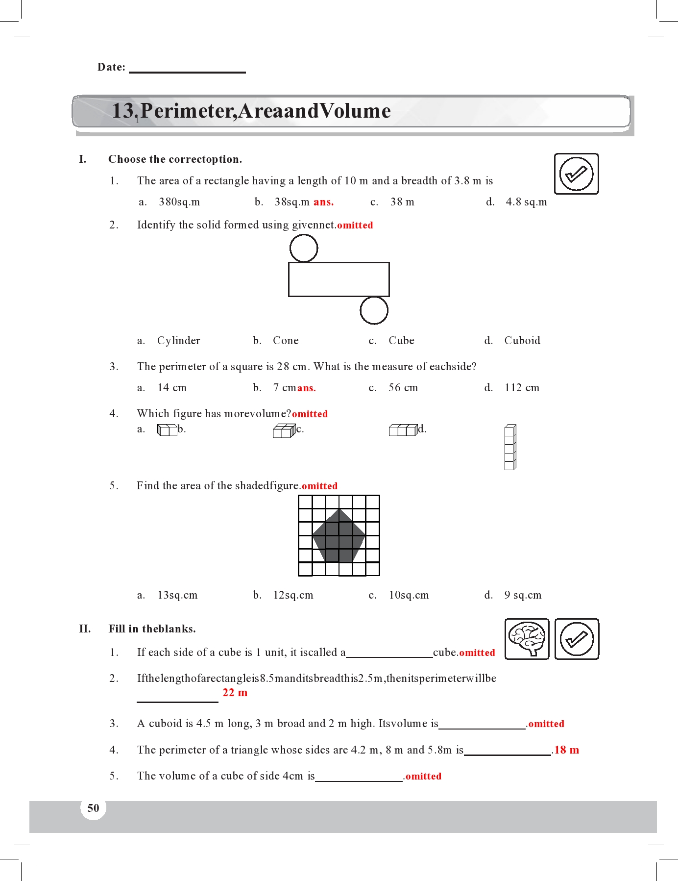 Grade 5 Ch- Perimeter, Area and Volume Workbook Work