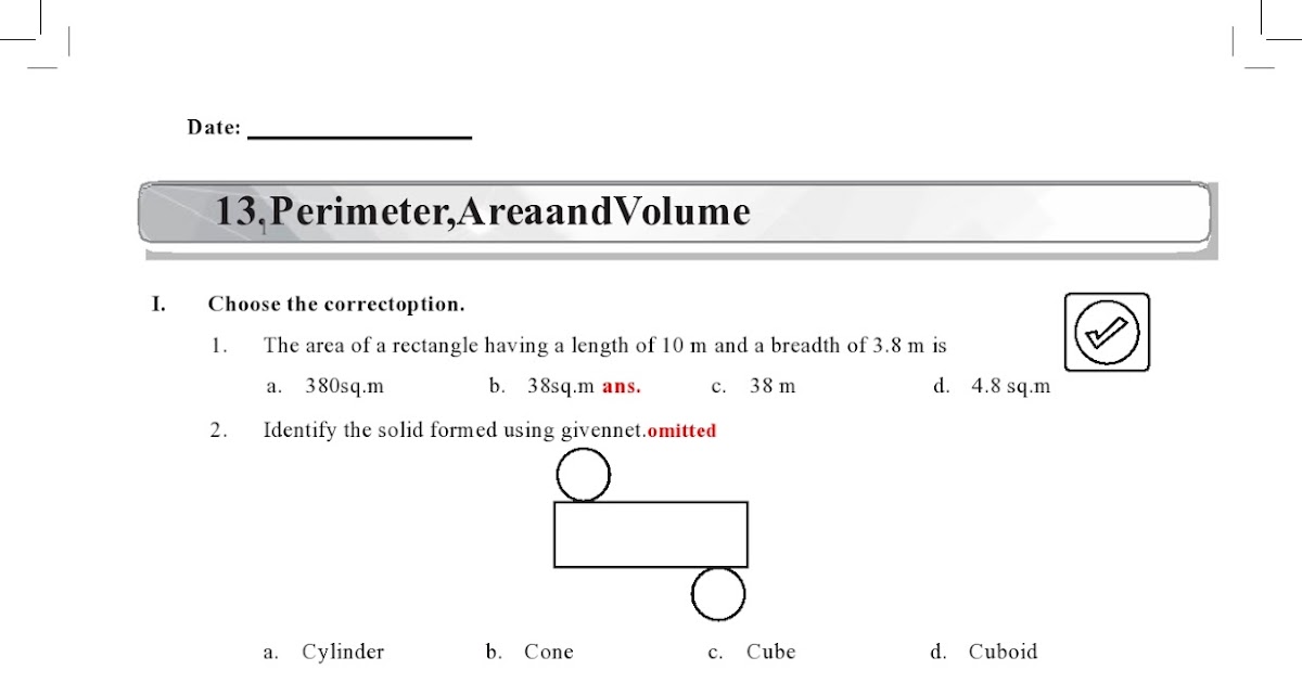 Grade 5 Ch- Perimeter, Area and Volume Workbook Work