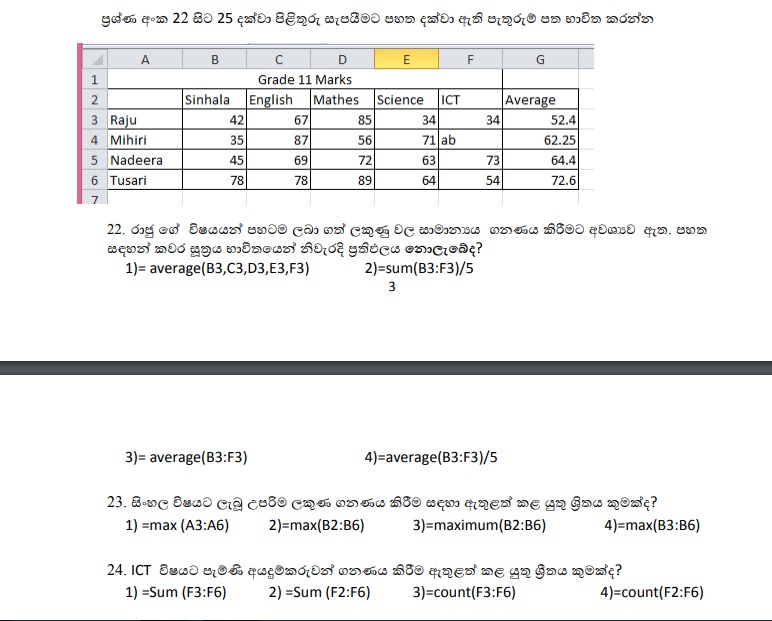 Grade 10 - ICT (spreadsheet software)
