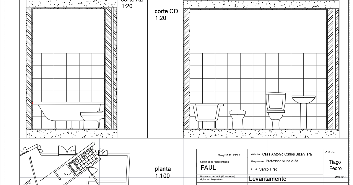 Corte longitudinal e transversal casa António Carlos Siza Vieira
