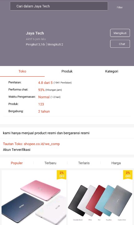 5 Toko Laptop Terlaris di Shopee April 2019 - Tutorial di Shopee