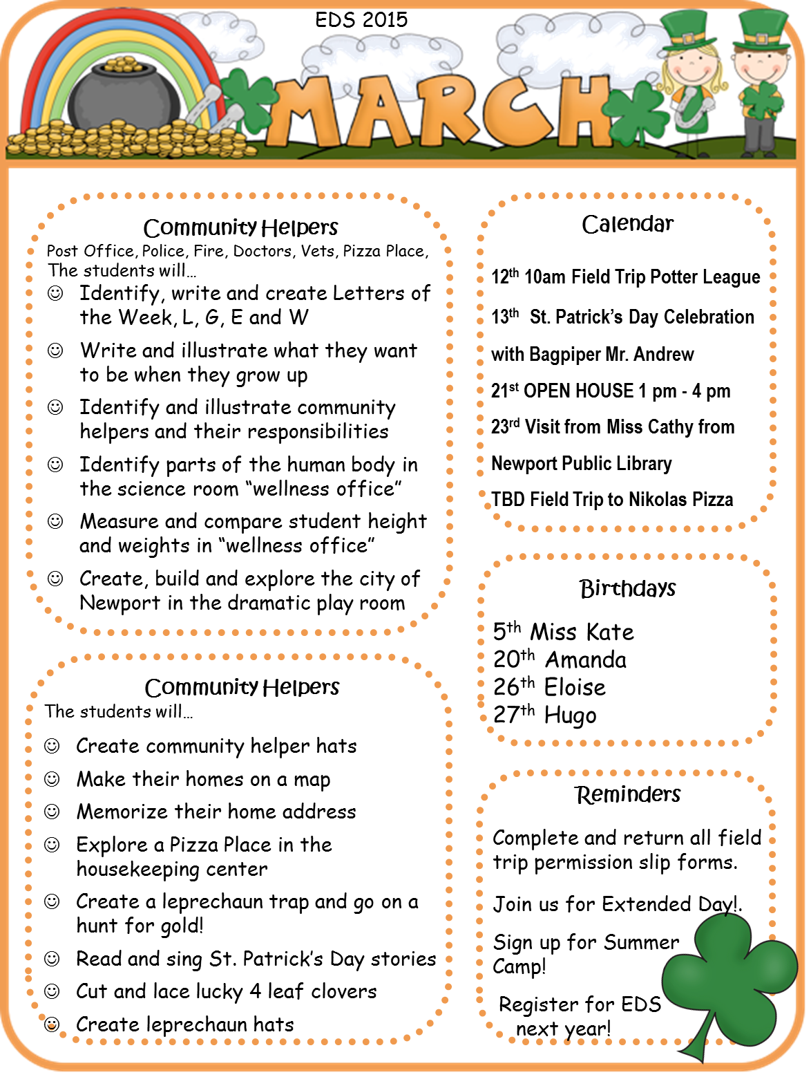 Emmanuel Day School Family Blog : March Newsletter & Calendar