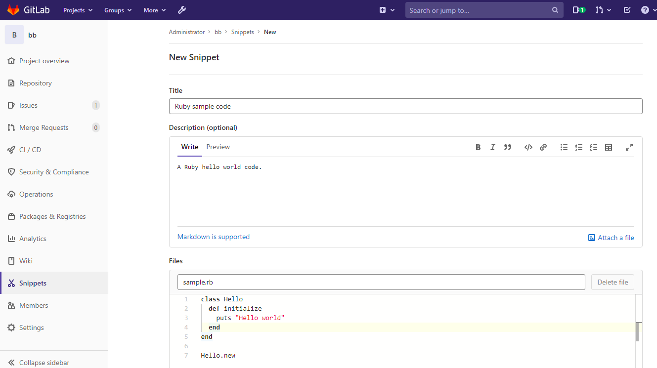 hawksnowlog: Gitlab の Snippets 機能を使ったみた