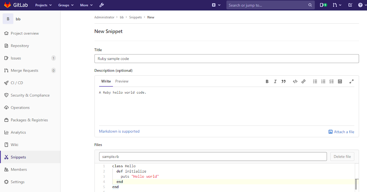 hawksnowlog: Gitlab の Snippets 機能を使ったみた