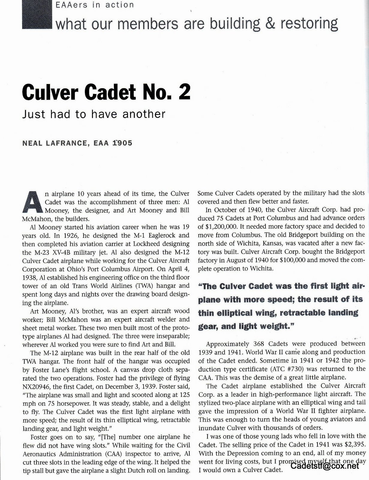 homebuiltairplanes: Cadet STF Airplane