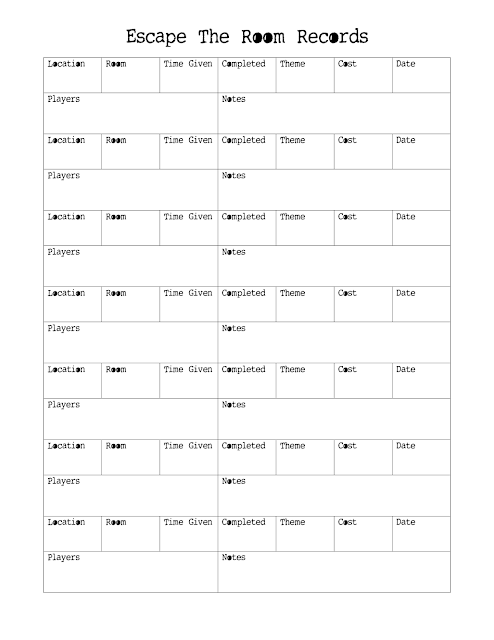 Escape The Room Records - Free Printable Download | 3 Years Apart