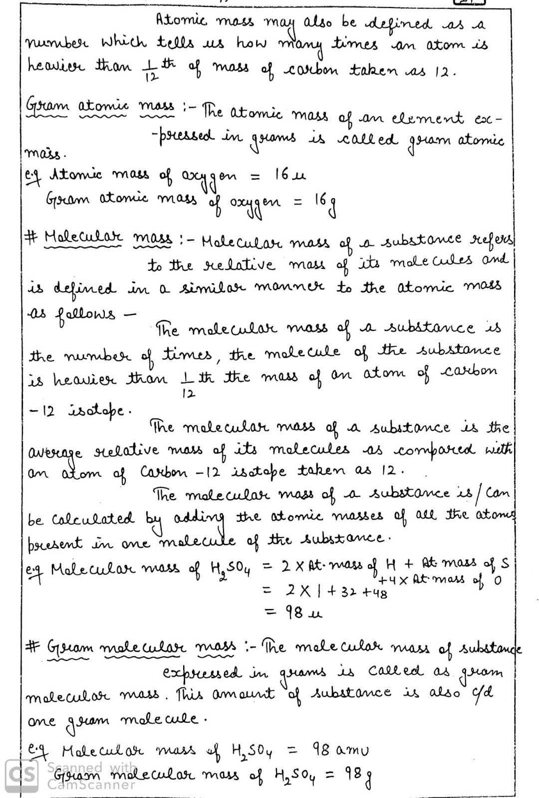 Some Basic Concept of Chemistry Handwritten Notes for 11th Chemistry