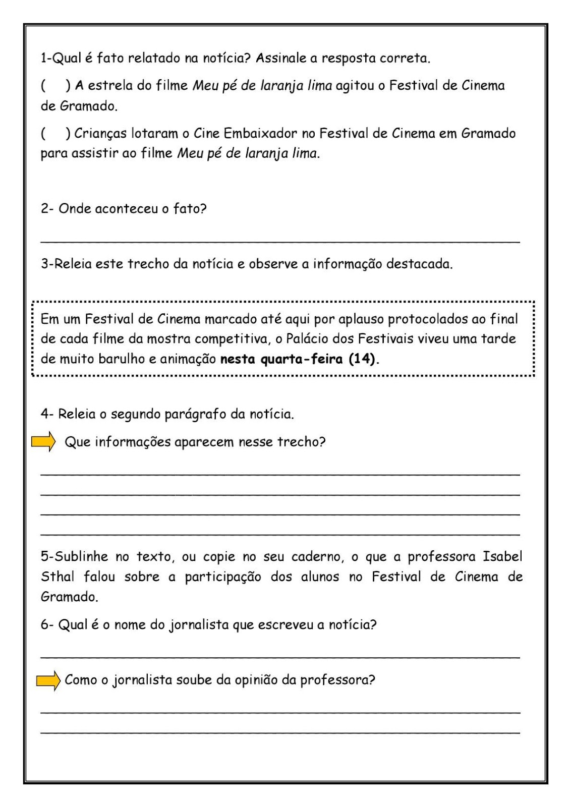 Atividade Gênero Textual Notícia 1 Ano - BRAINCP Atividade Gênero Textual Notícia 1 Ano - BRAINCP